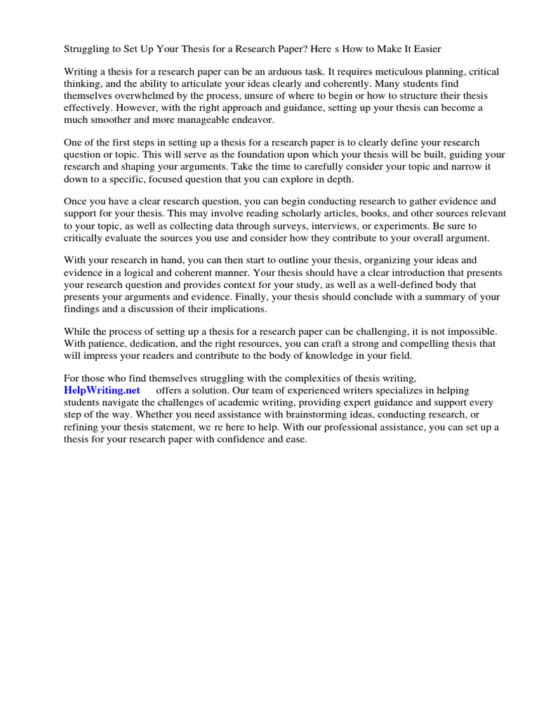 How To Set Up A Thesis For A Research Paper | PDF | Thesis | Essays