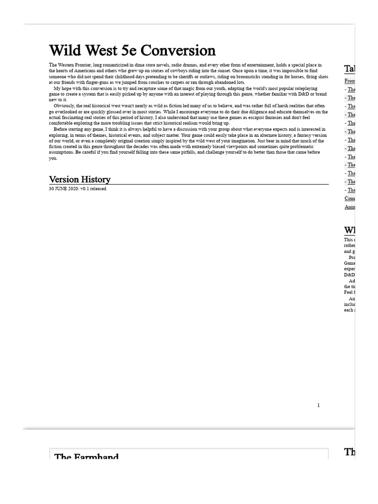 5e Wild West Conversion - GM Binder | PDF