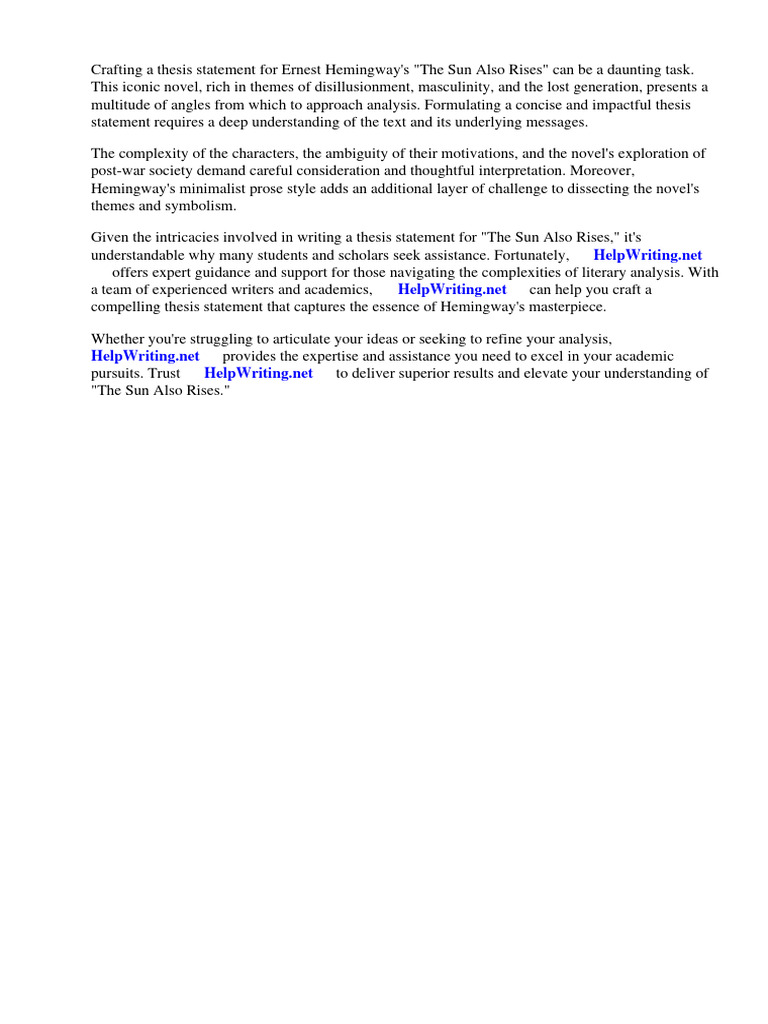 Thesis Statements For The Sun Also Rises | PDF | Social Media | Popular ...