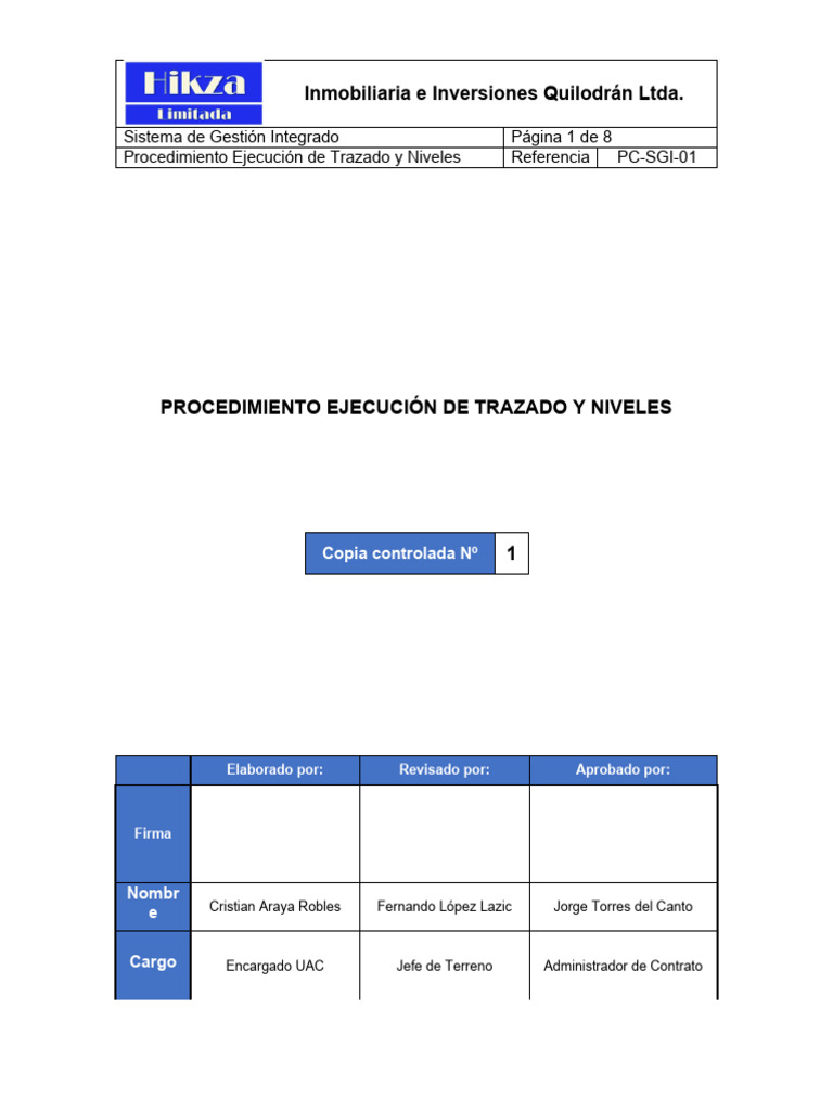 PC-SGI-01 Procedimiento Ejecución Trazado y Niveles | PDF | Topografía | Naturaleza