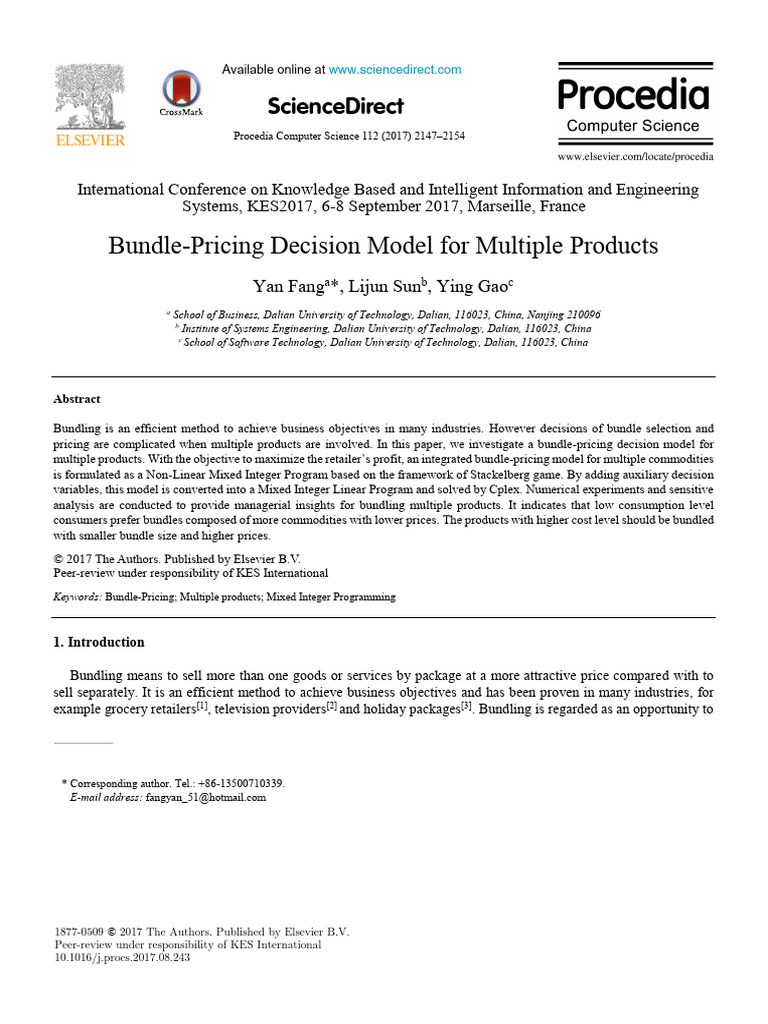Bundle-Pricing Decision Model For Multiple Product | PDF | Computers