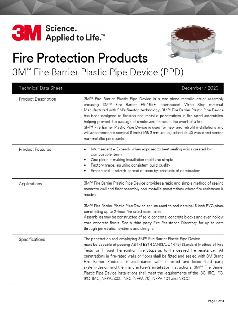 3M Fire Barrier PPD Technical Data Sheet | PDF | Pipe (Fluid Conveyance ...