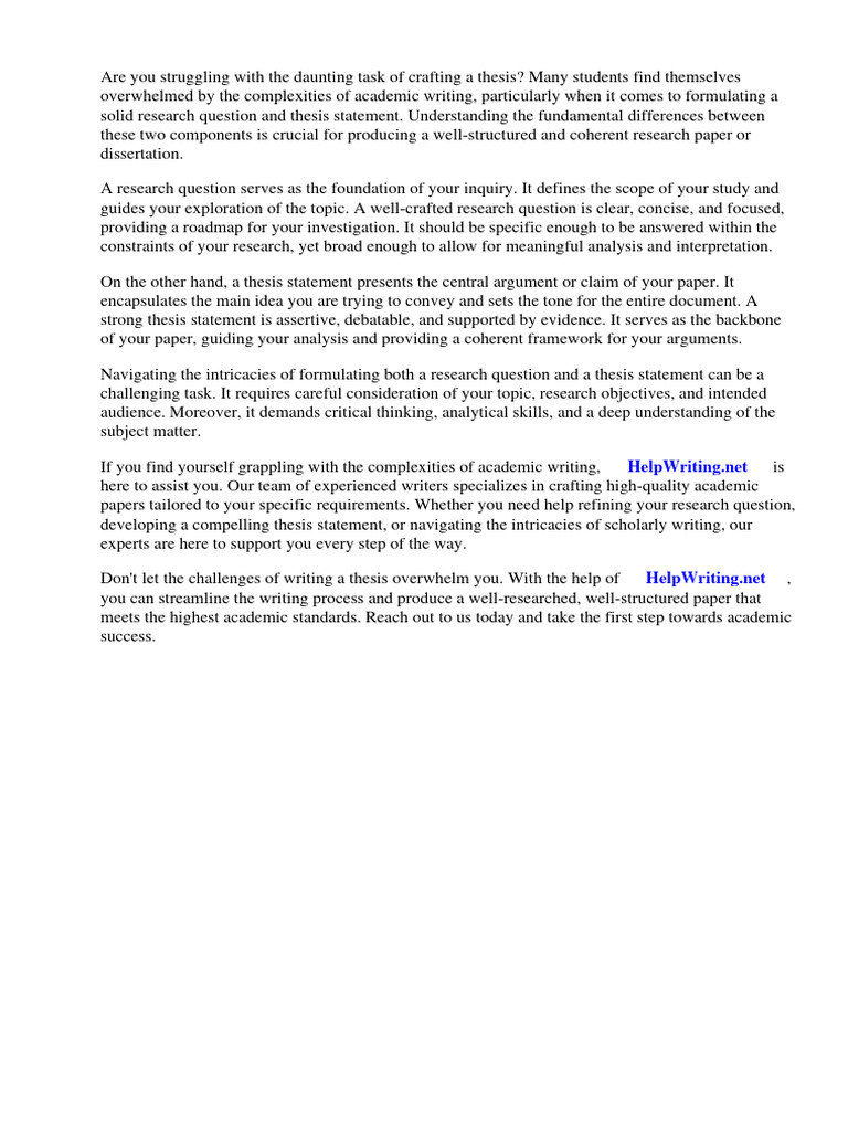 Difference Between Research Question and Thesis Statement | PDF | Essays | Thesis