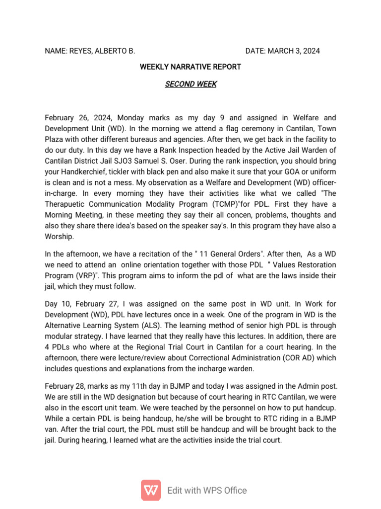 NarrativeReport (Week2OJT) | PDF