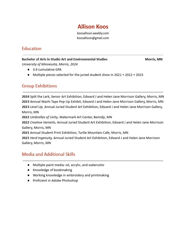 Allison - Artist Resume | PDF