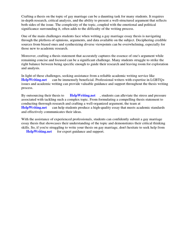 Gay Marriage Essay Thesis | PDF | Homosexuality | Same Sex Marriage