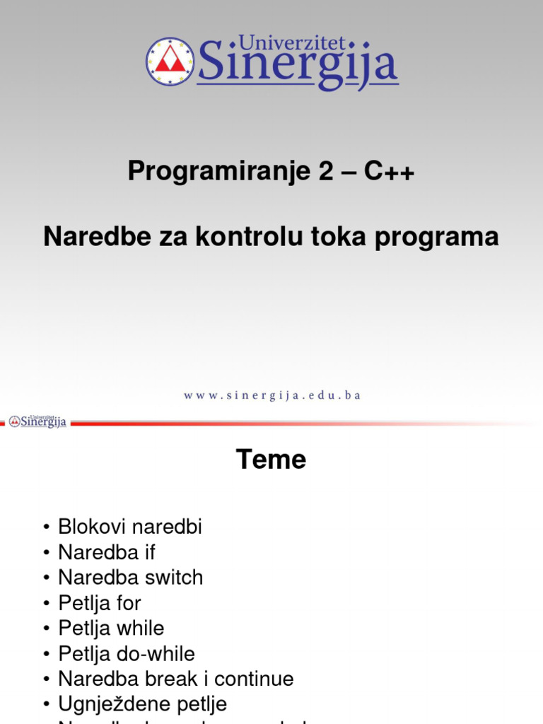 03 - P2 - Naredbe Za Kontrolu Toka Programa | PDF