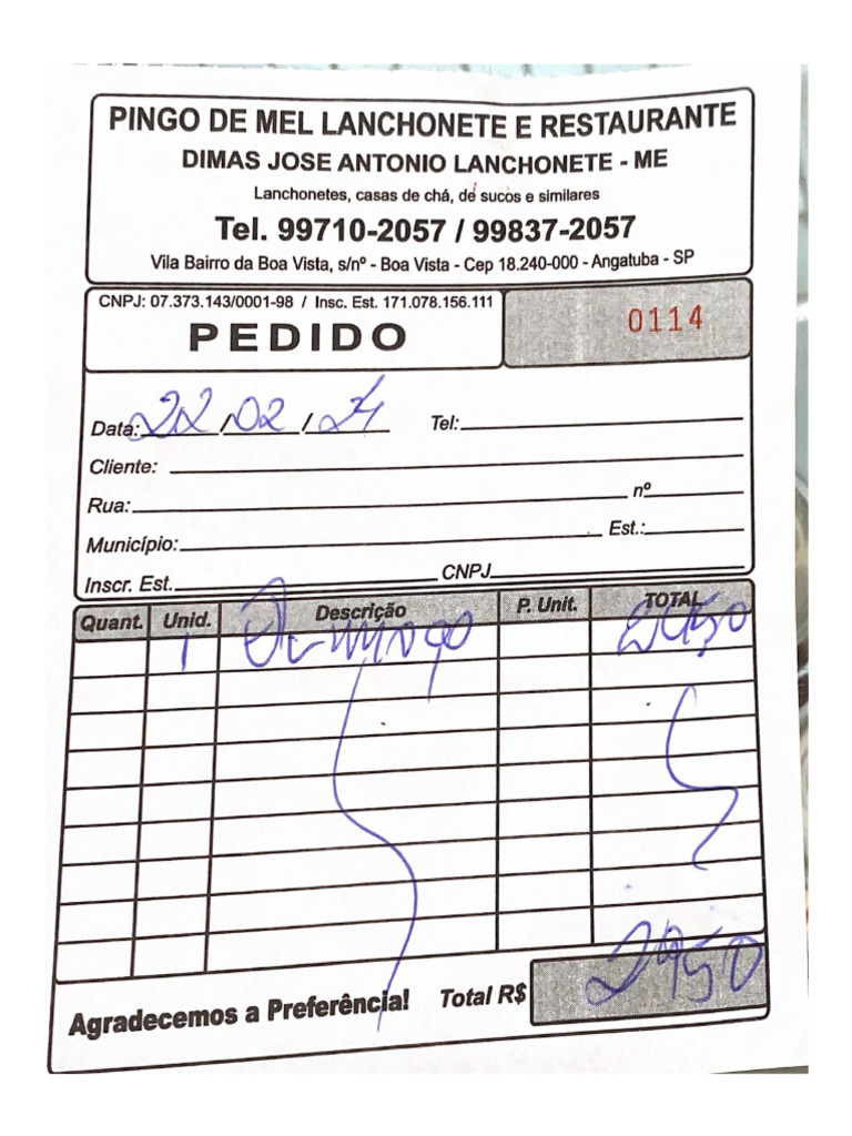 Pingo de Mel Lanchonete e Restaurante | PDF