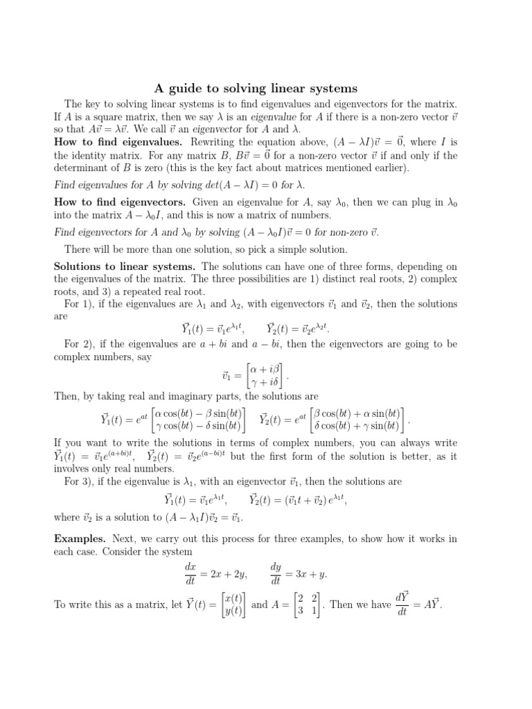 Linear Systems Pdf Eigenvalues And Eigenvectors Matrix Mathematics