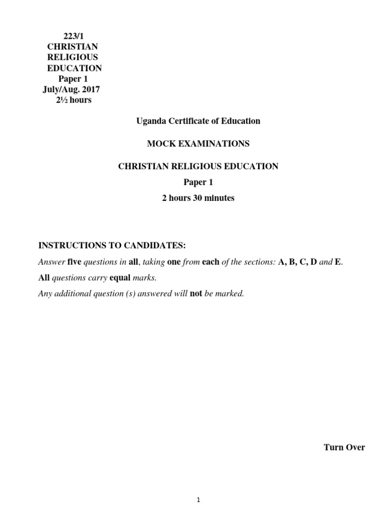 s.4 Cre Paper 1 Mock Exam 2017 | PDF | Religious Belief And Doctrine ...