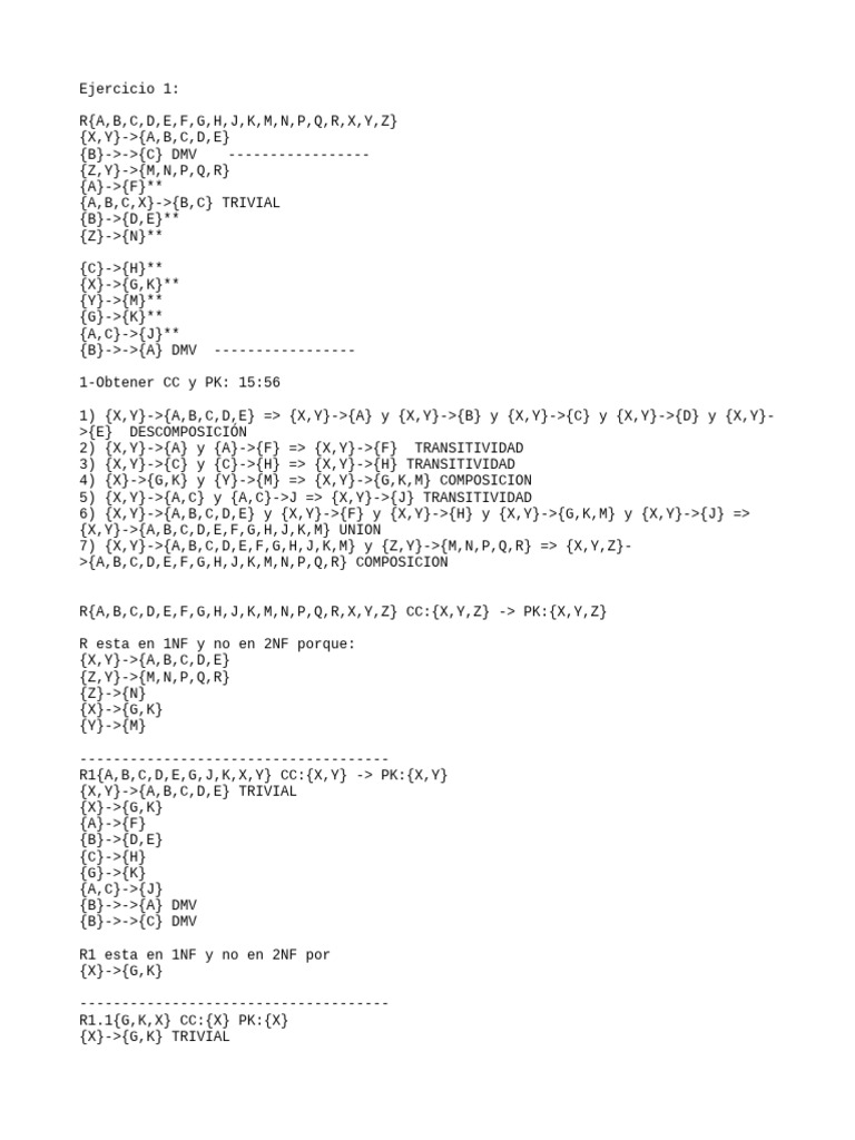 Ejercicio Dependencias Funcionales | PDF | Métodos y materiales de enseñanza