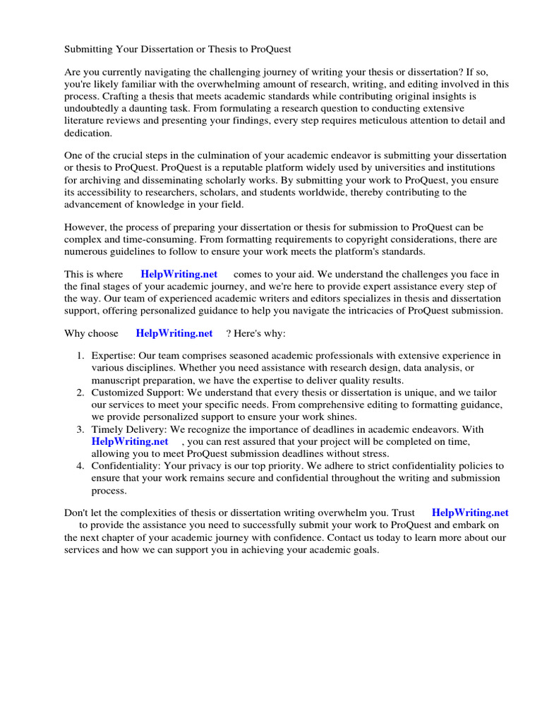 Submitting Your Dissertation or Thesis To Proquest | PDF | Thesis