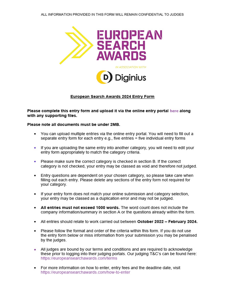 European Search Awards 2024 Entry Form 7 | PDF