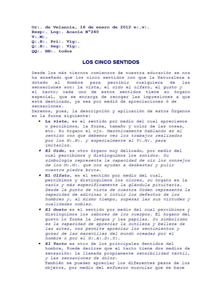Los Cinco Sentidos | PDF | Percepción | Razón