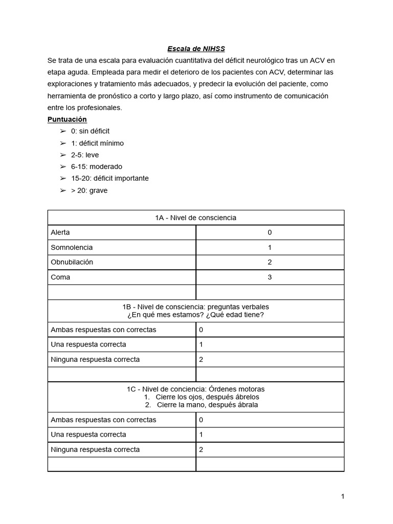 Evaluación de ACV con Escala NIHSS | PDF