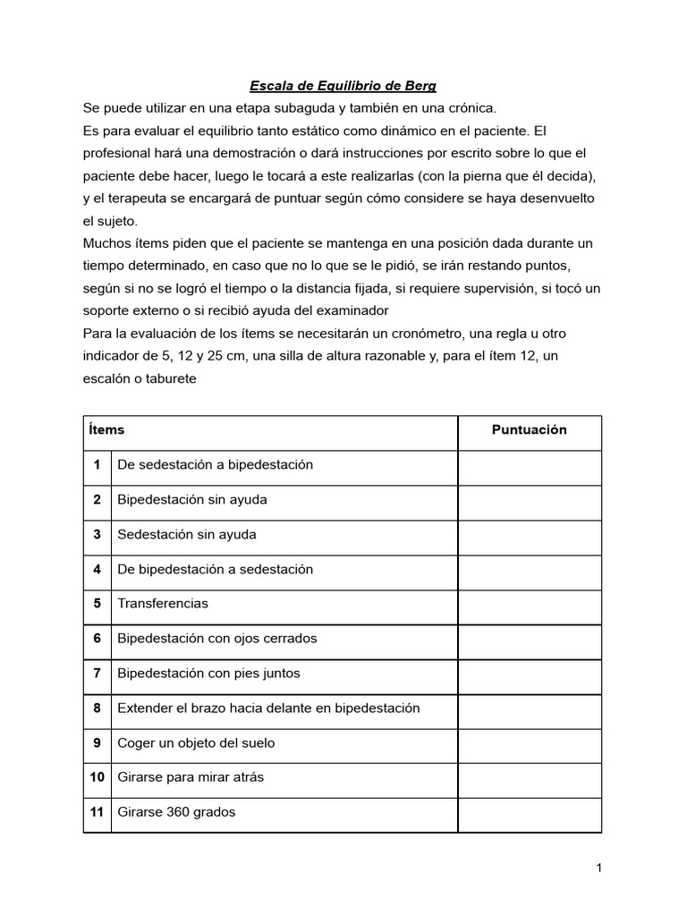 Escala de Equilibrio de Berg | PDF | Bipedalismo