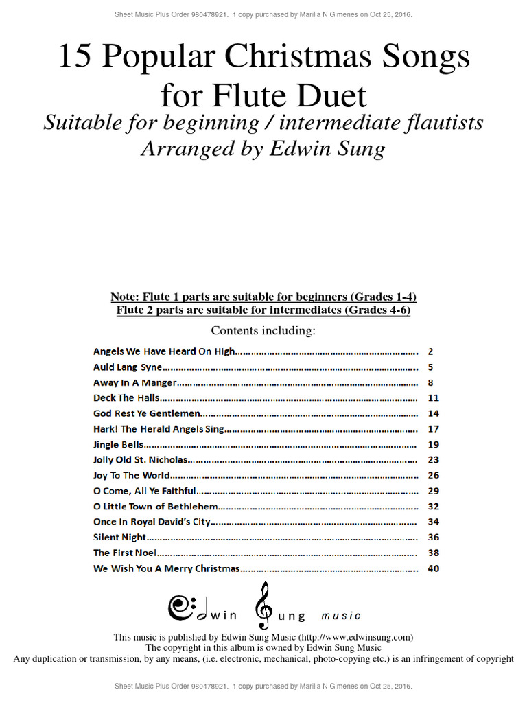 15 Popular Christmas Songs For Flute Duet | PDF | Intellectual Property ...