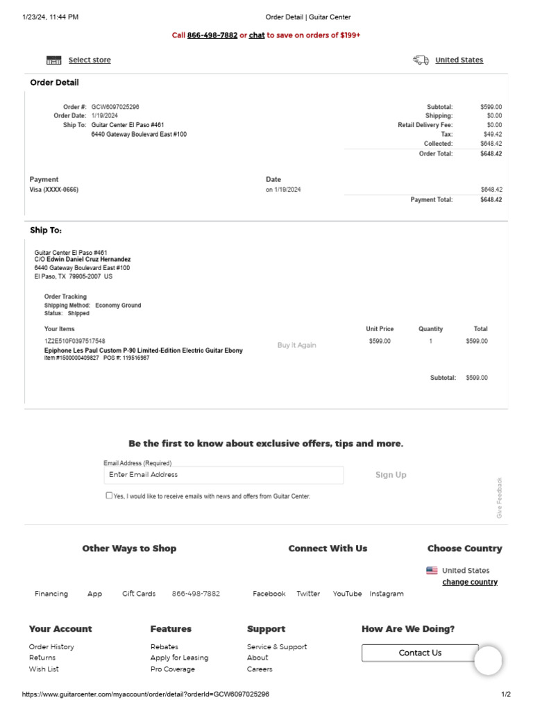Order Detail - Guitar Center | PDF | Service Industries