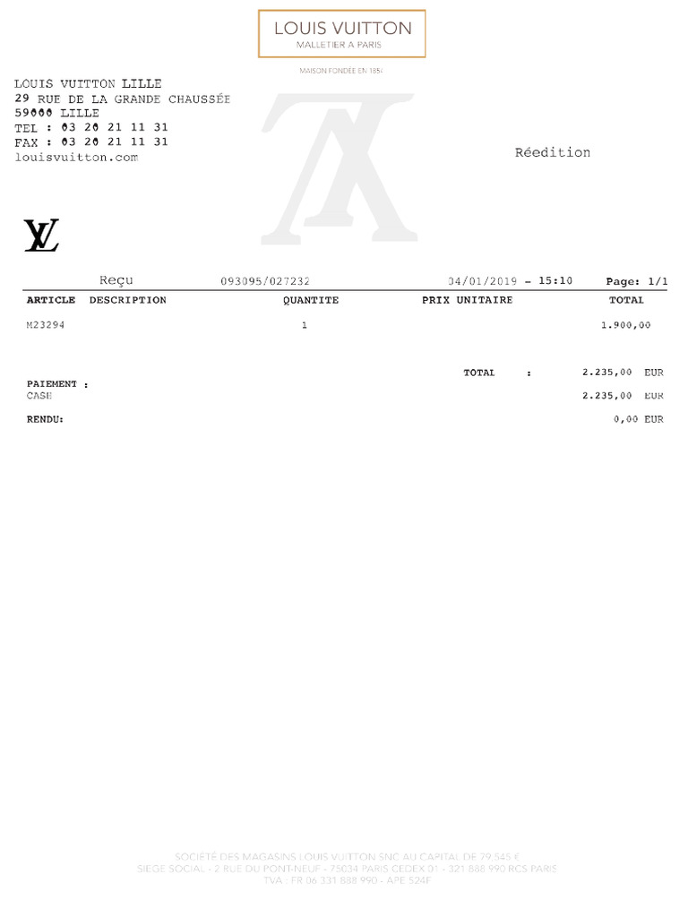 Facture Louis Vuitton 2 | PDF