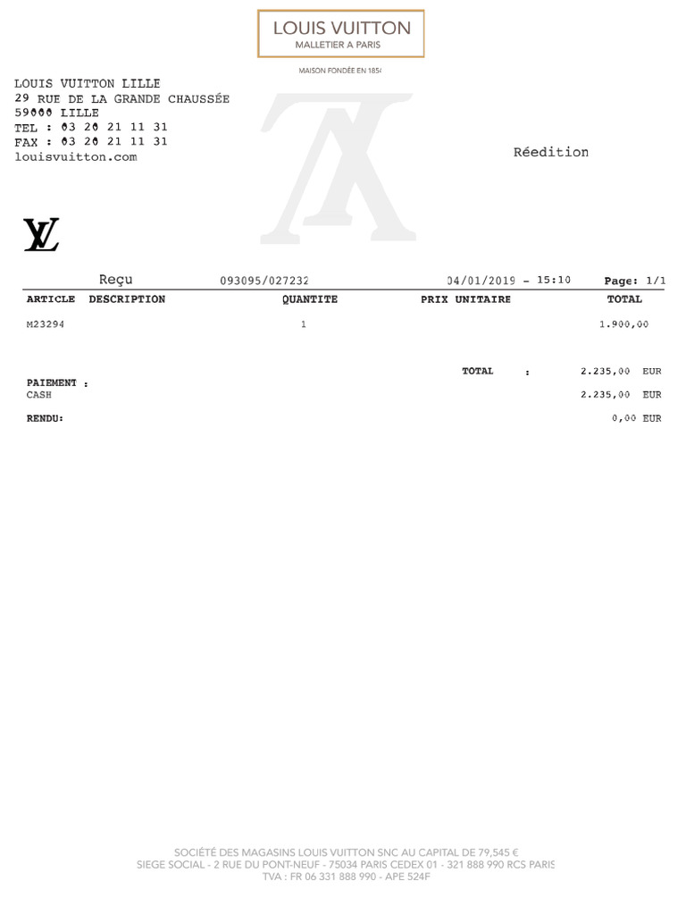 Facture Louis Vuitton 2 Modif | PDF