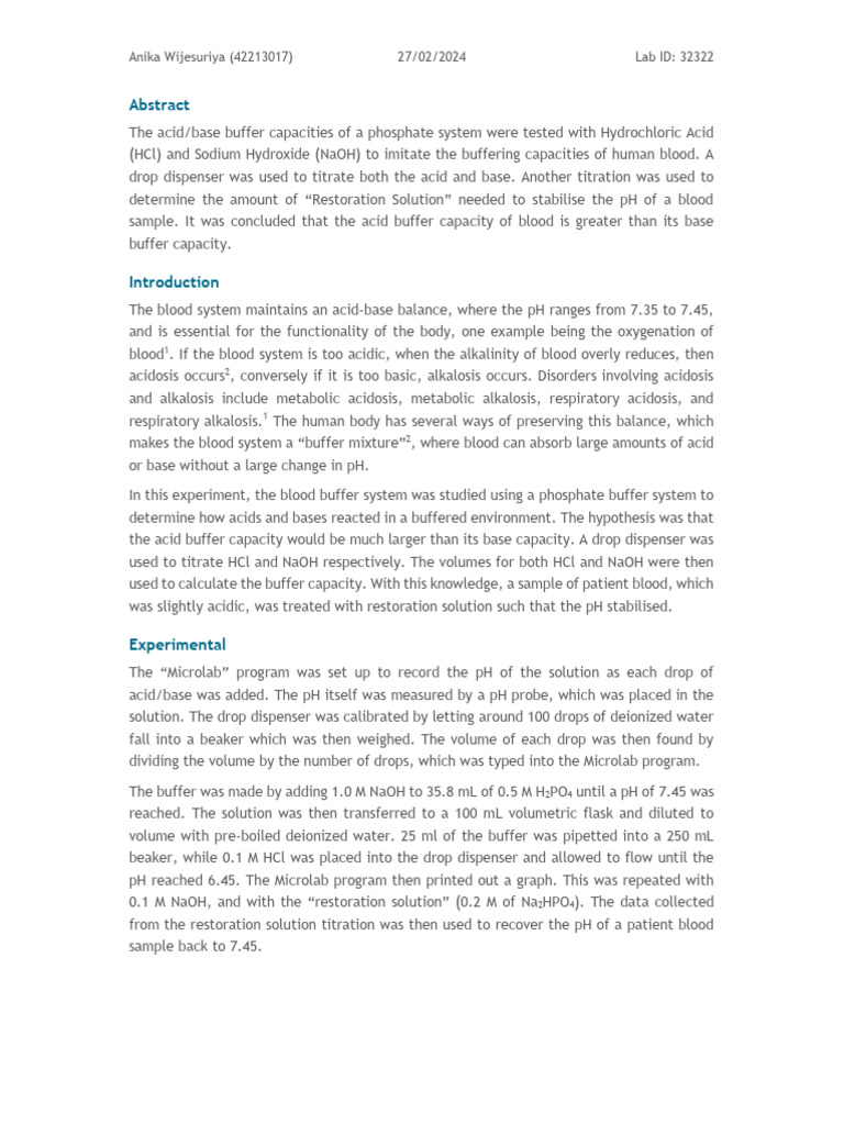 Experiment 12 Lab Report | PDF | Buffer Solution | Ph