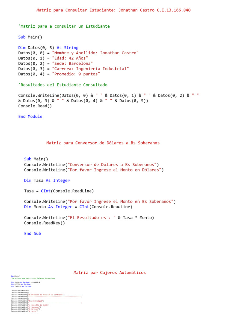 Matriz de Programacion para Consultar Estudiante | PDF