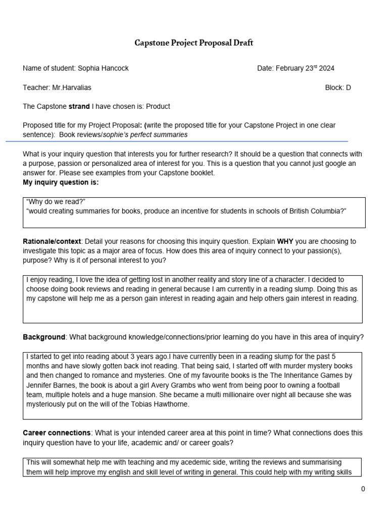 Edited - Capstone Project Proposal Draft Stud | PDF | Mentorship | Inquiry