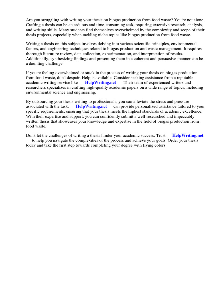 Biogas Production From Food Waste Thesis | PDF | Anaerobic Digestion ...