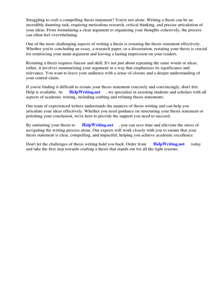 How Restate A Thesis Statement | PDF | Essays | Thesis