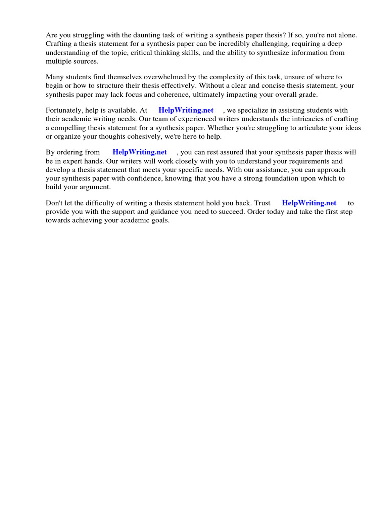 Synthesis Paper Thesis Example | PDF | Essays | Citation