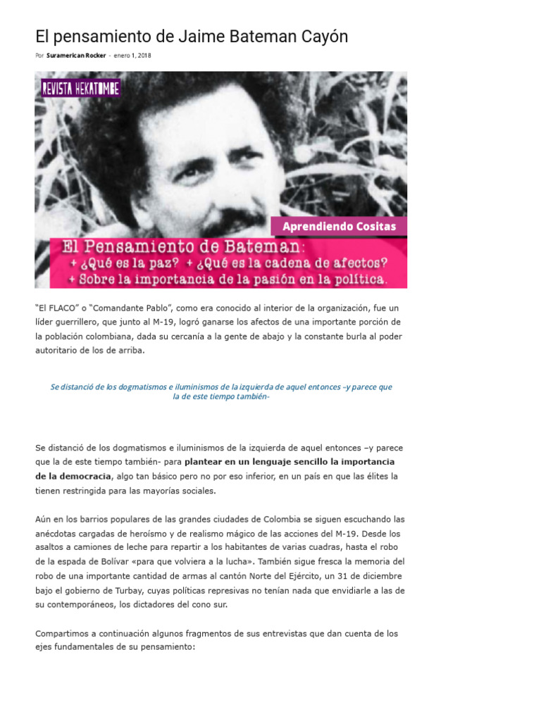 El Pensamiento De Jaime Bateman Cayón Revista Hekatombe Pdf Amor