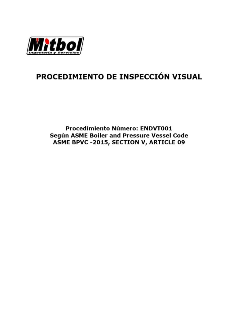 Procedimiento de Inspección Visual ENDVT001 | PDF | Óptica | Radiación ...