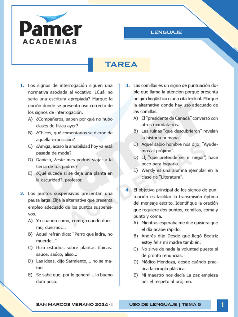 Uso de Lenguaje - Verano - 5 Tarea | PDF