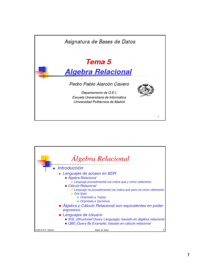Algebra | PDF | Base de datos relacional | Bases de datos