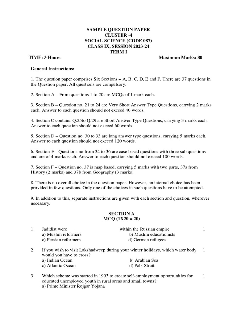 Class 9 SSC Sample Paper 2023-24 | PDF | River