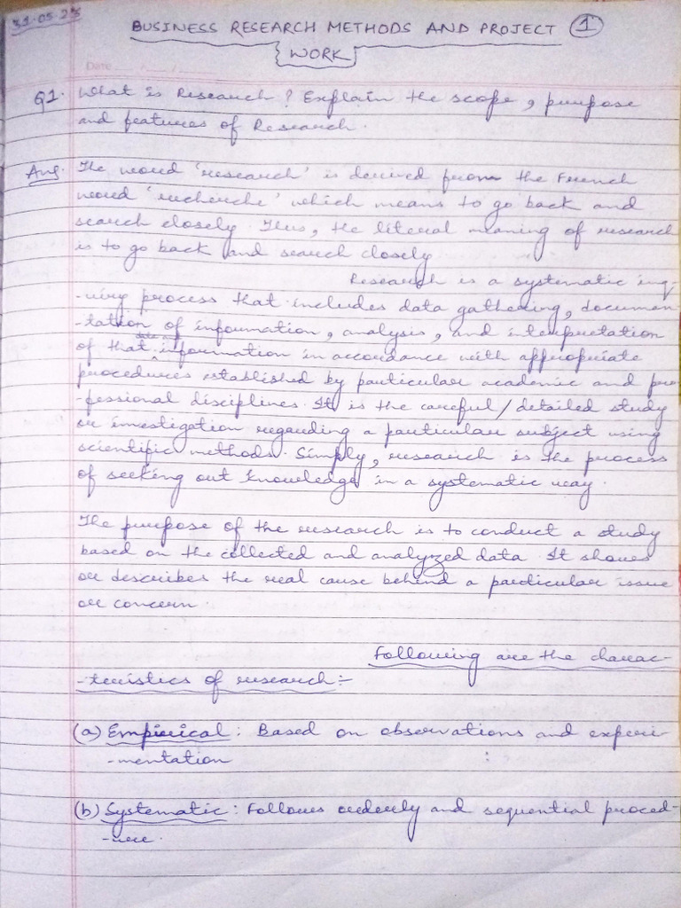 Business Research Methods and Project Work Notes by Sujal Kapiswe | PDF