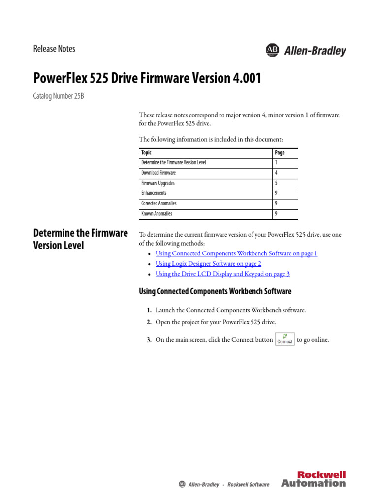PowerFlex 525 Firmware 4.001 Release Notes | PDF | Booting | Flash Memory