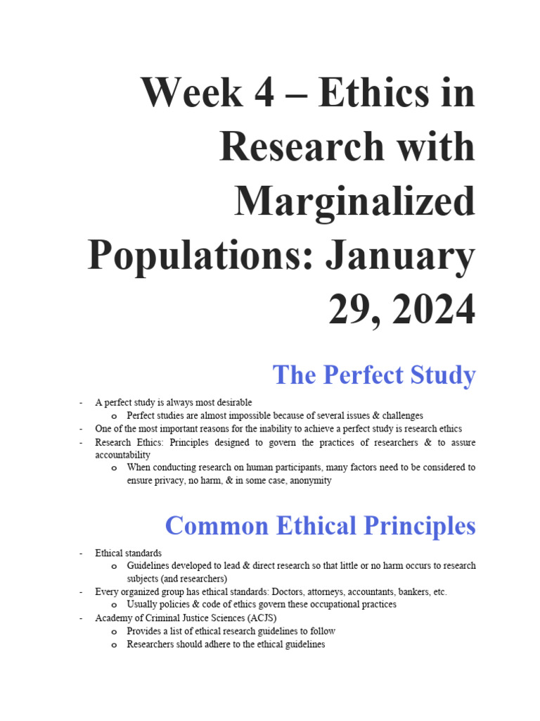 Week 4 - Ethics in Research With Marginalized Populations | PDF ...