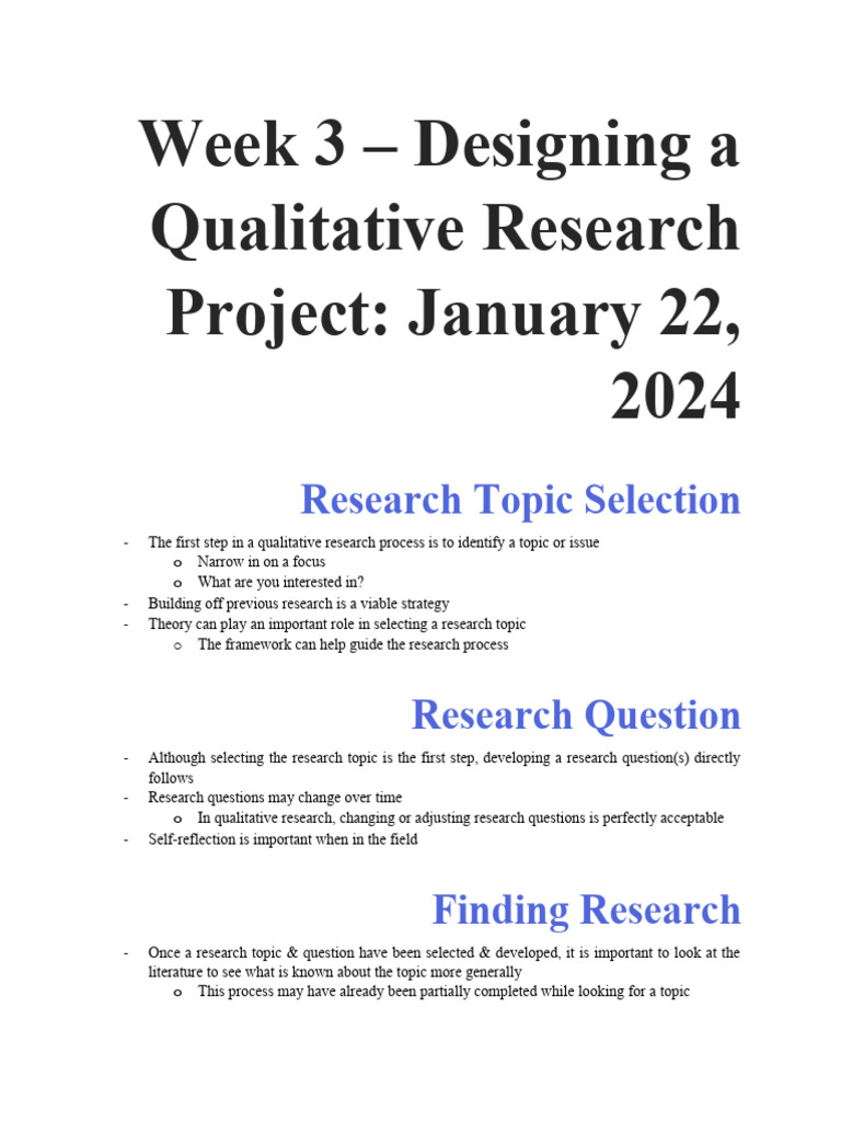 Week 3 - Designing A Qualitative Research Project | PDF | Methodology ...