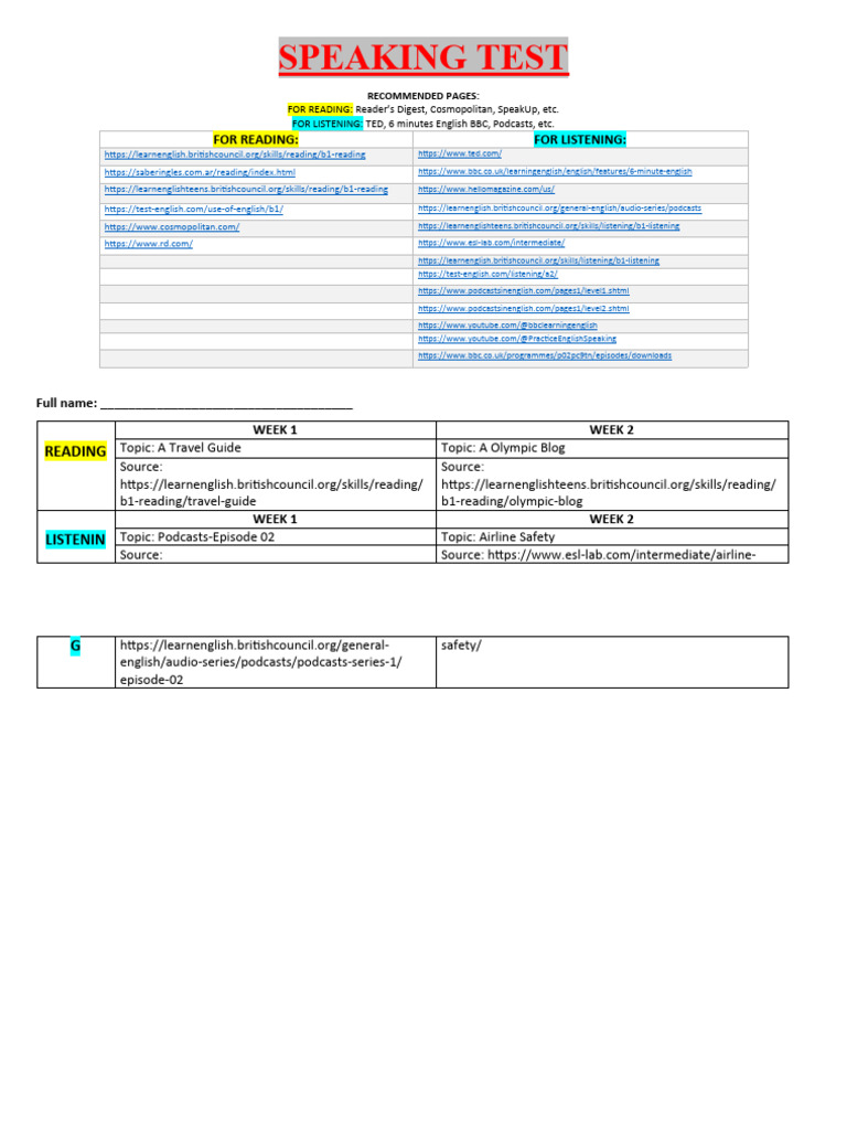 Speaking Test Intermediate 5 | PDF | Mass Media
