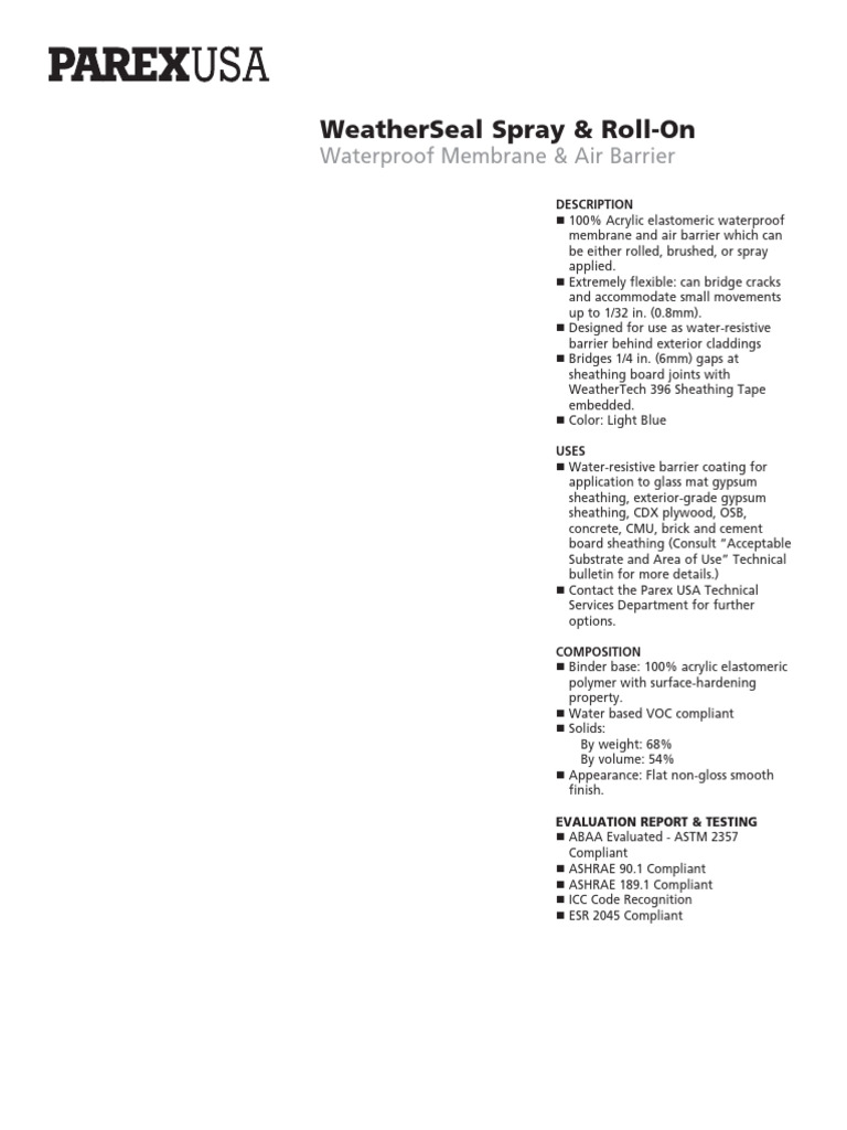 Wrb-Air Barrier - Parex Usa Weatherseal Spray and Roll On | PDF | Paint ...