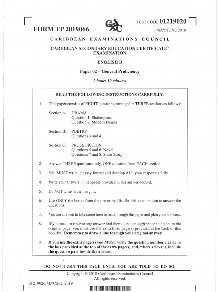 CSEC English B 2019 Paper2 | PDF