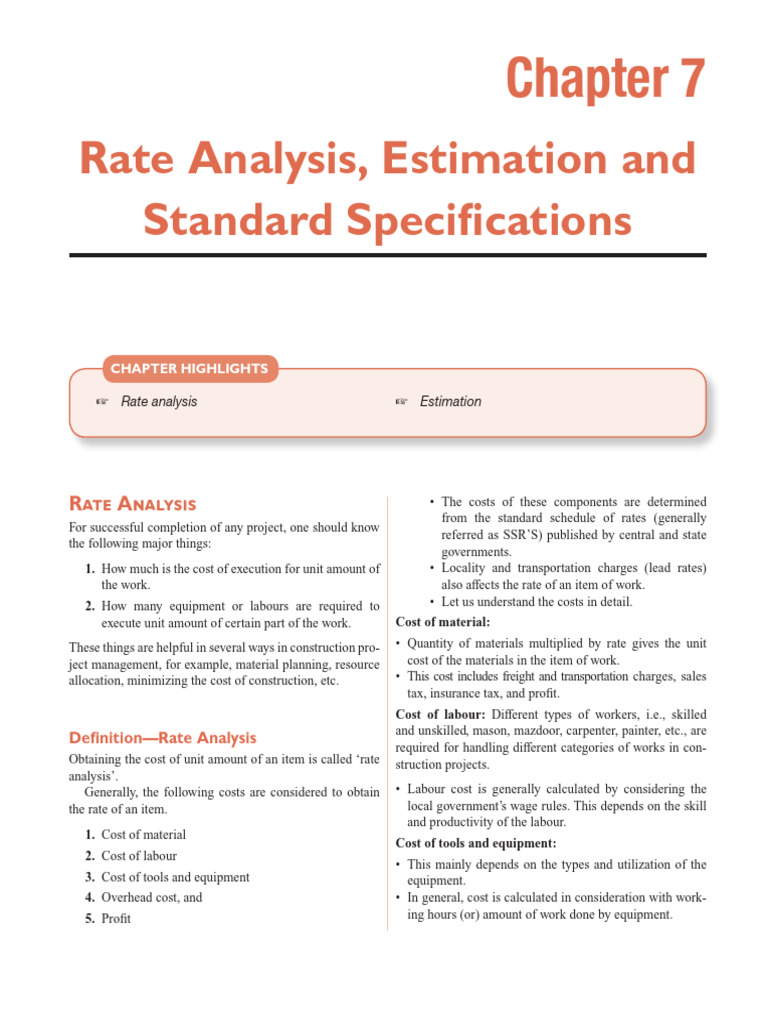 Rate Analysis, Estimation and Standard Specifications | PDF