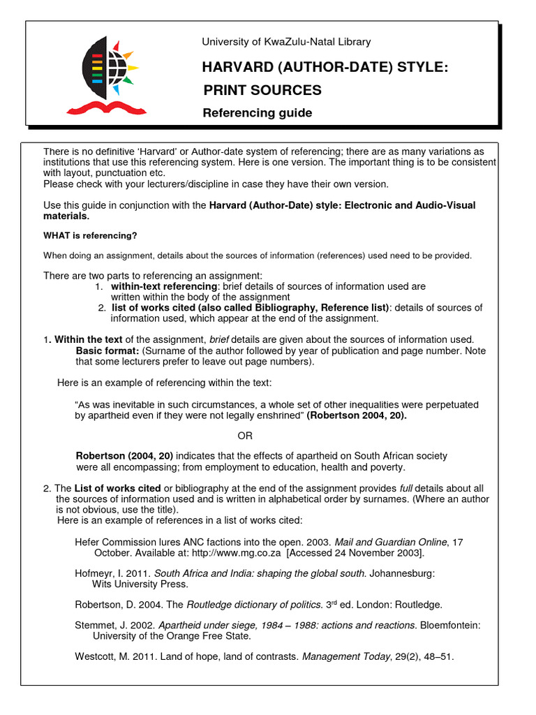 Harvard Author Date Style Guide - PRINT SOURCES 2016 | PDF | Thesis ...