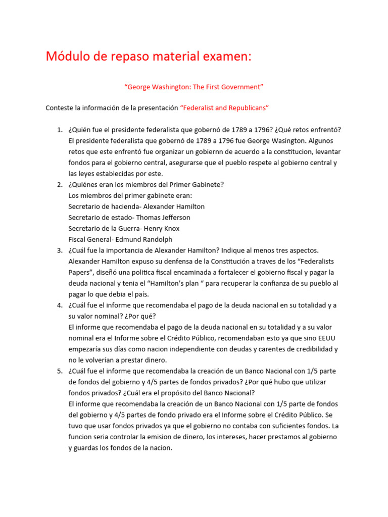 Módulo de Repaso Material Examen | PDF | Thomas Jefferson | James Madison