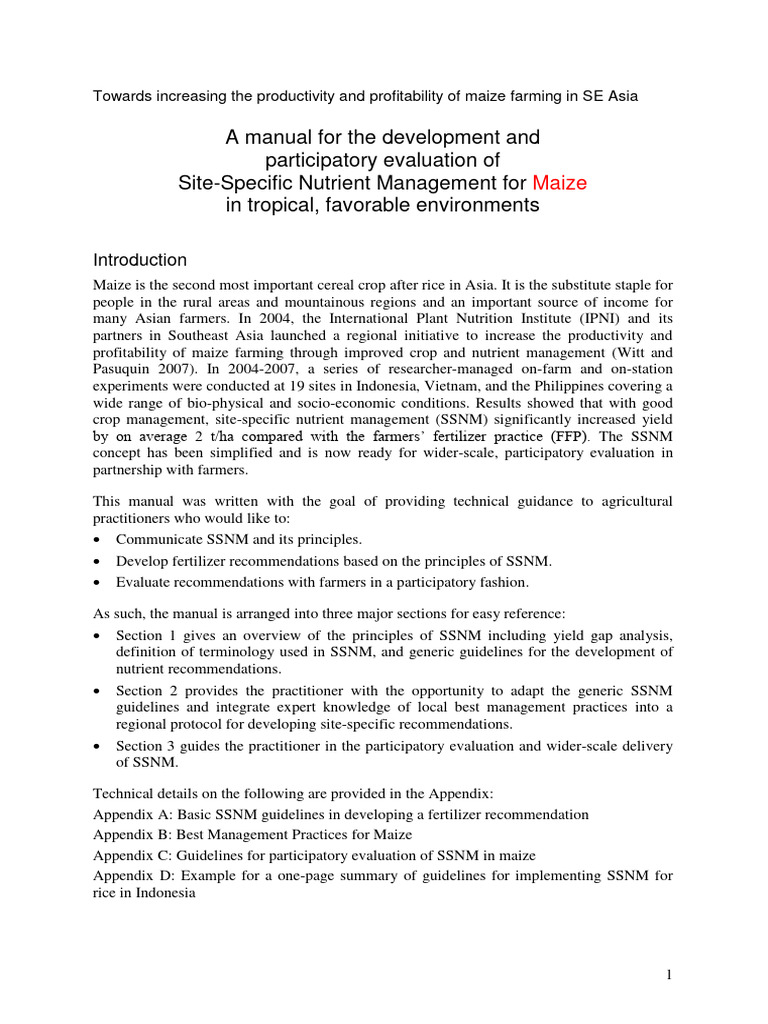 Site-Specific Nutrient Management for Maize | PDF | Fertilizer | Crop Yield