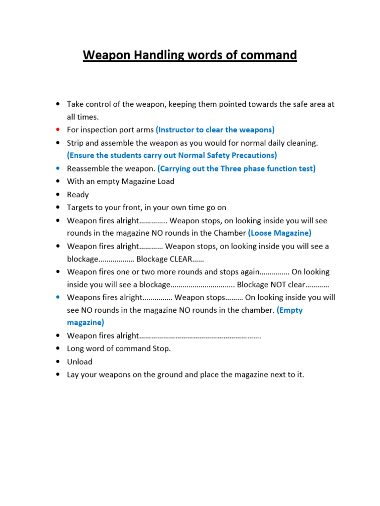 Weapon Handling Commands Guide | PDF
