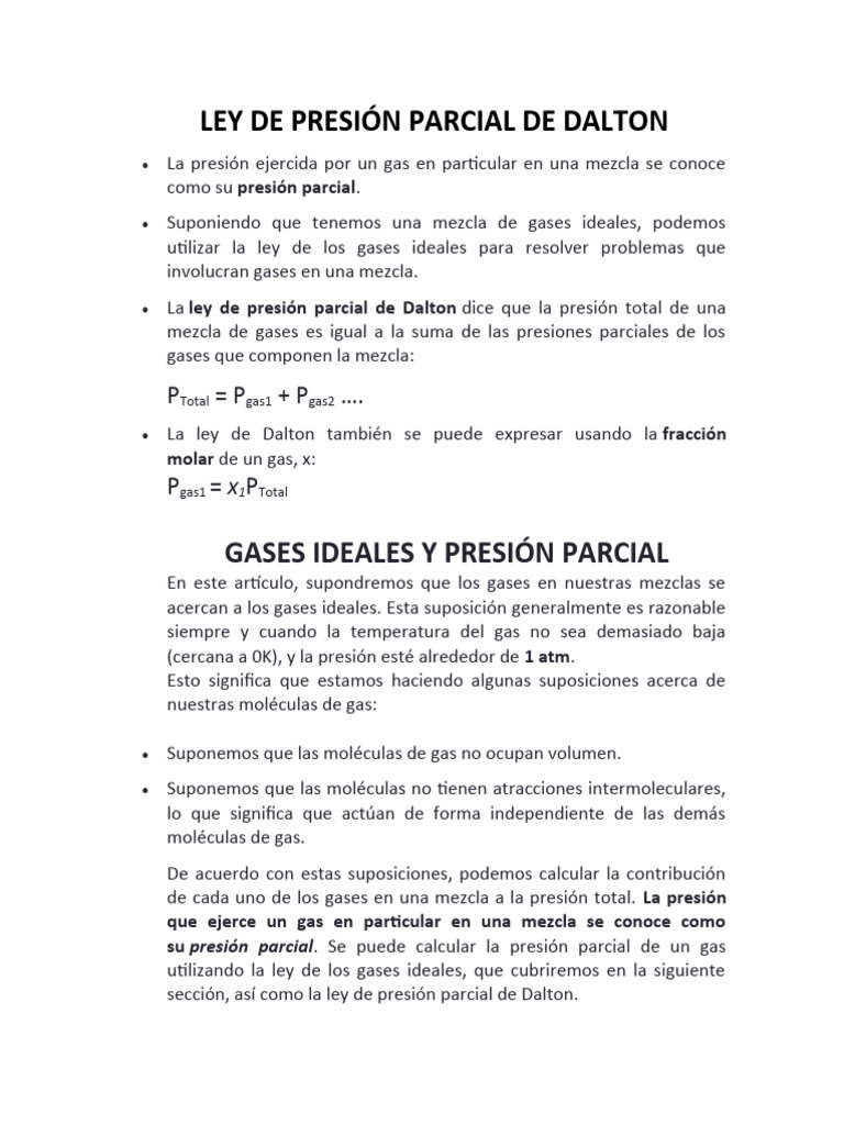 LEY DE PRESIÓN PARCIAL DE DALTON | PDF | Gases | Materiales