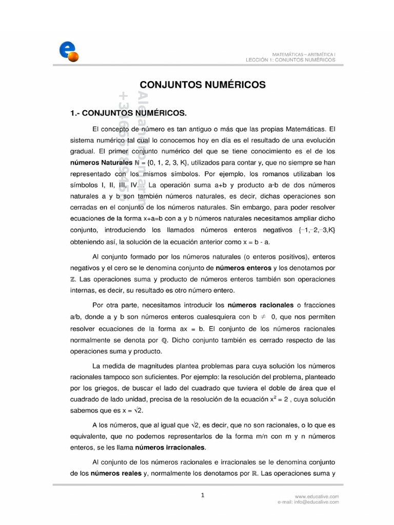 Leccion 1 Conjuntos Numericos Operaciones | PDF