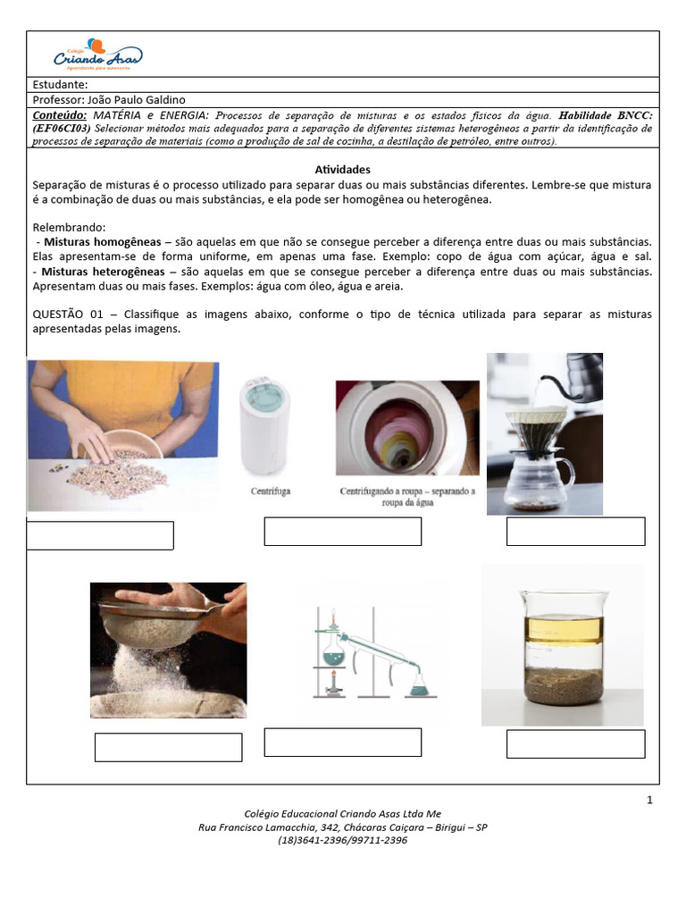 Separação de Misturas e Estados Físicos | PDF